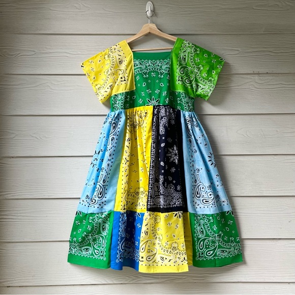 Hand Crafted | Dresses | Handmade Midi Bandana Dressgreen Blue Yellow ...